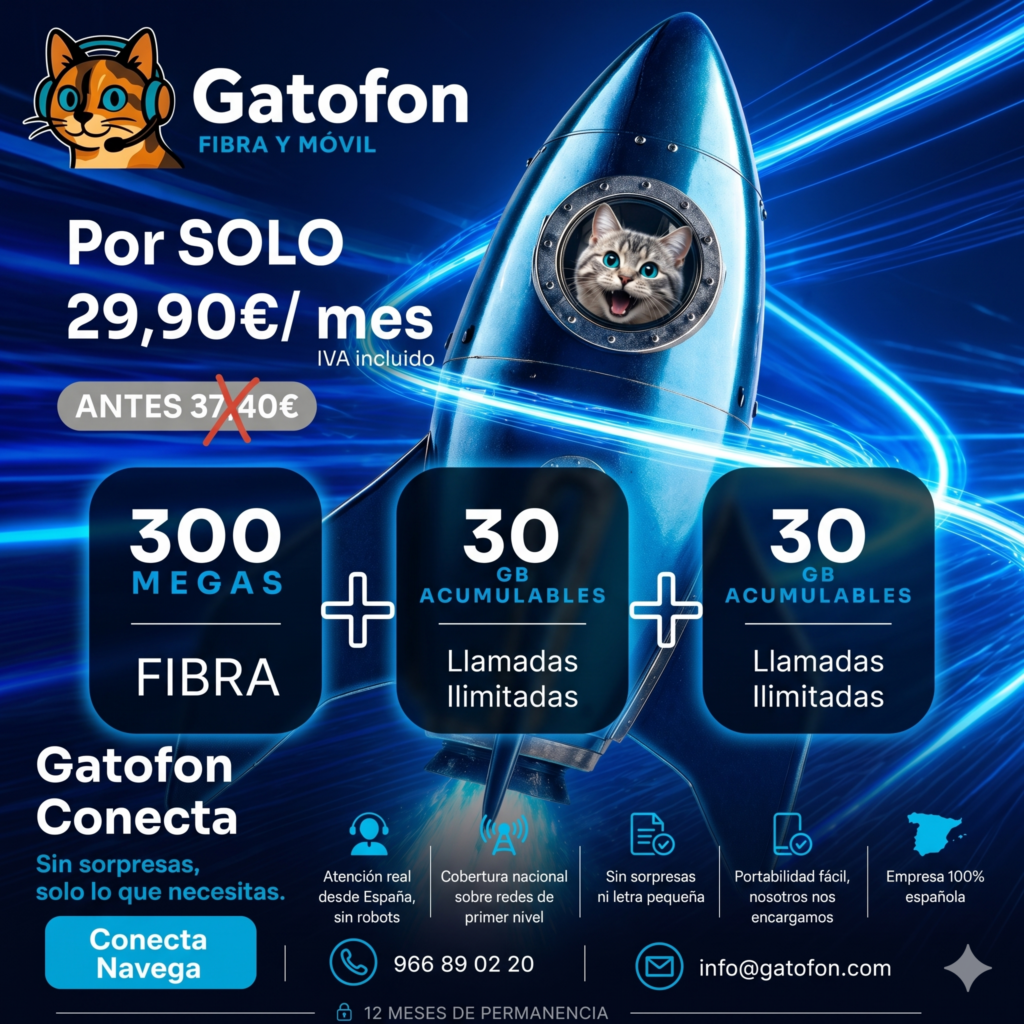 Pack onexión total: fibra 300Mb + 2 móviles con 30GB - Diverfy